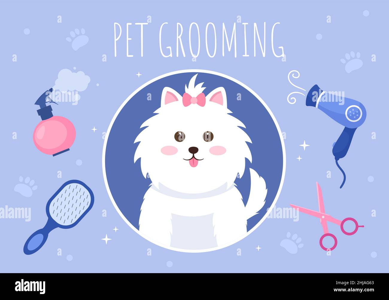 Pet Grooming for Dogs and Cats in Flat Cartoon Hand drawn Background ...