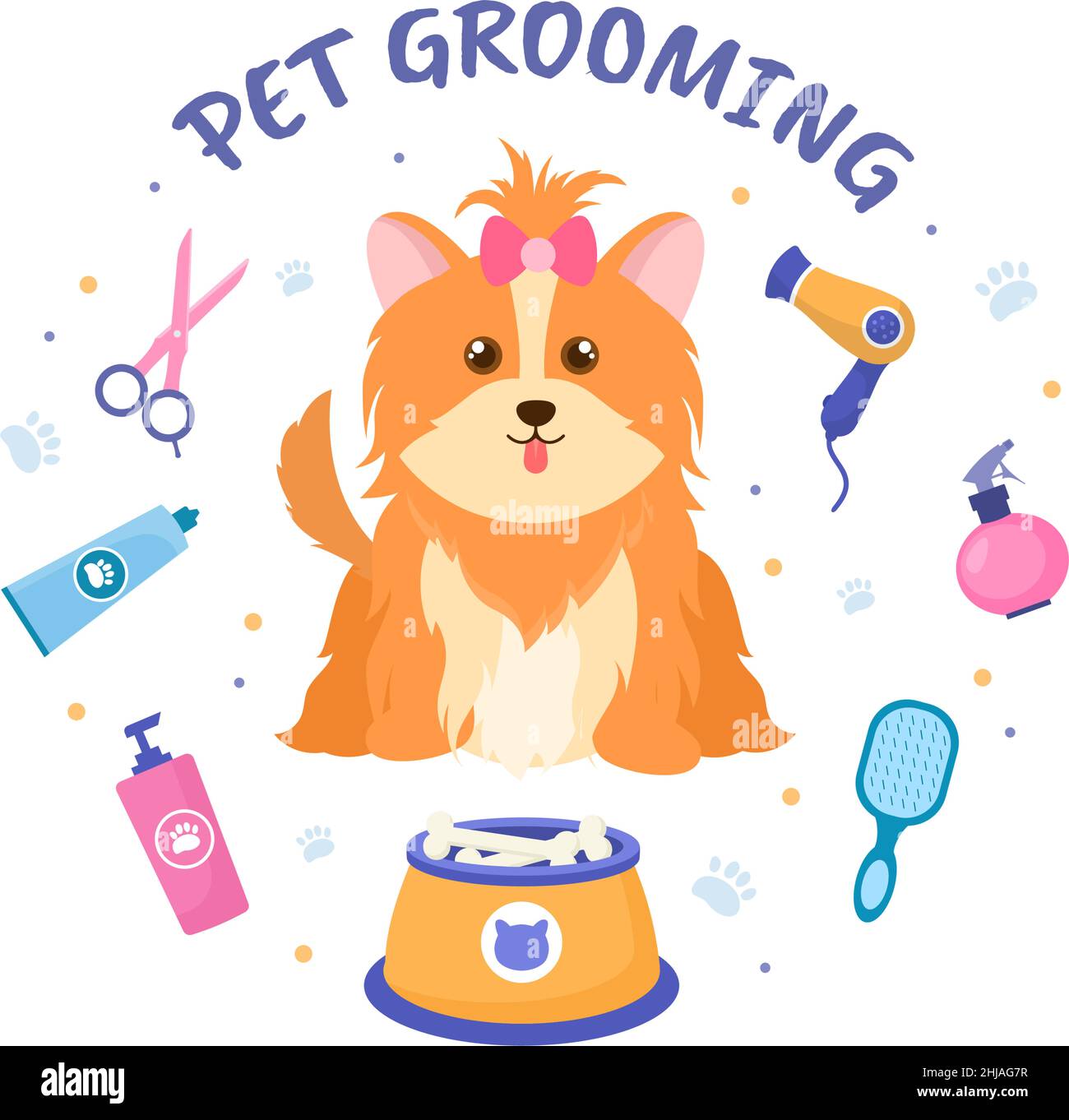 Pet Grooming for Dogs and Cats in Flat Cartoon Hand drawn Background ...