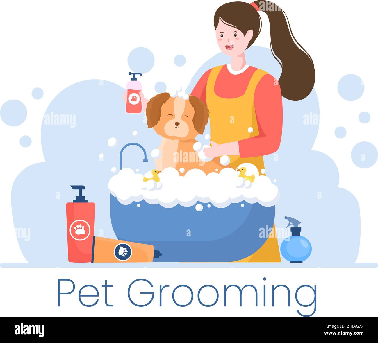 Pet Grooming for Dogs and Cats in Flat Cartoon Hand drawn Background ...