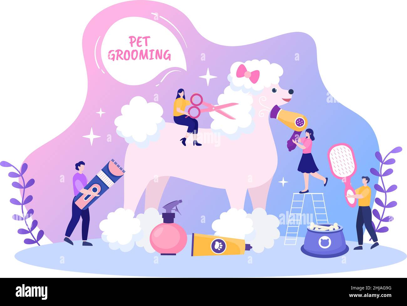 Pet Grooming for Dogs and Cats in Flat Cartoon Hand drawn Background ...