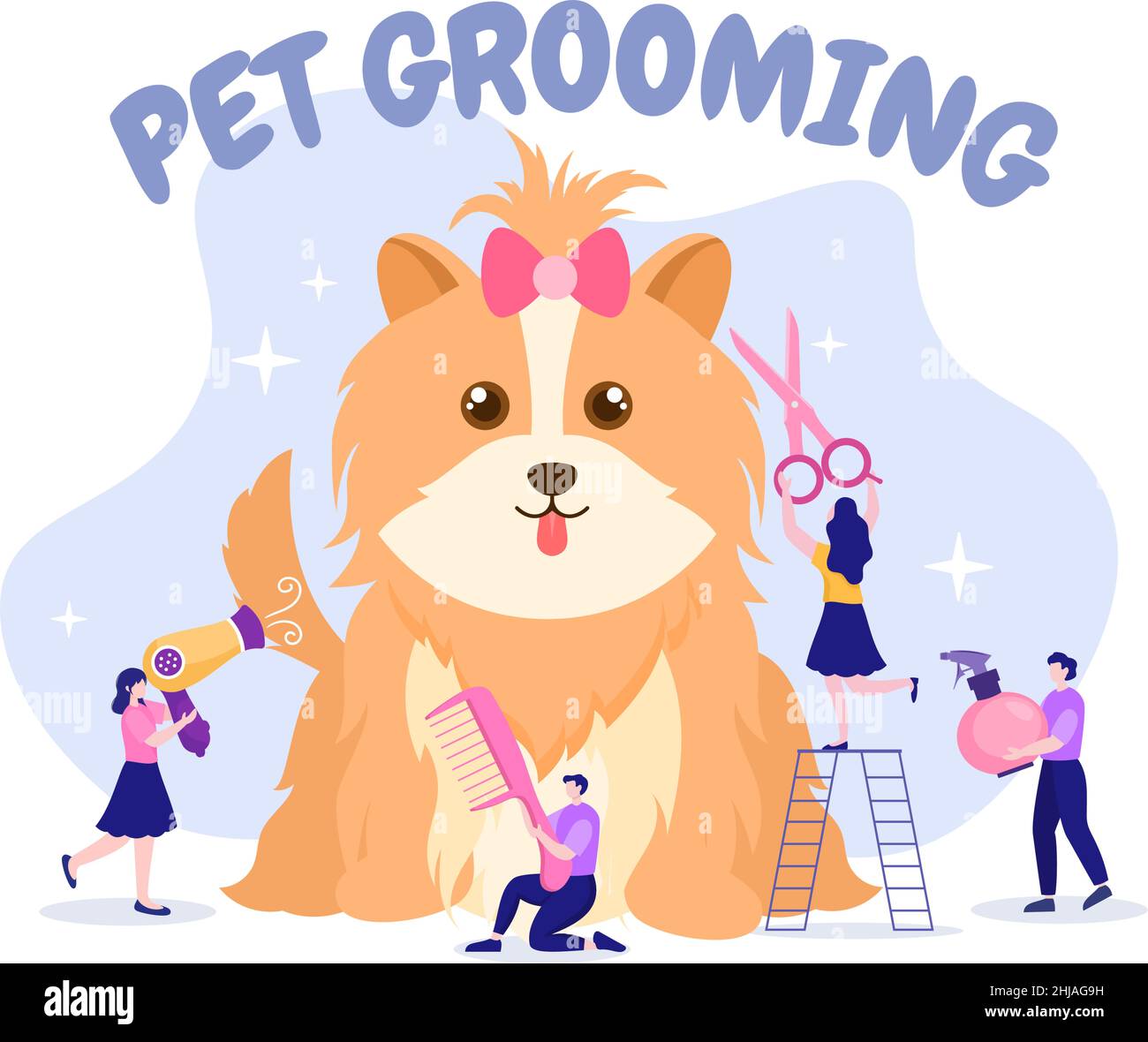 Pet Grooming for Dogs and Cats in Flat Cartoon Hand drawn Background ...