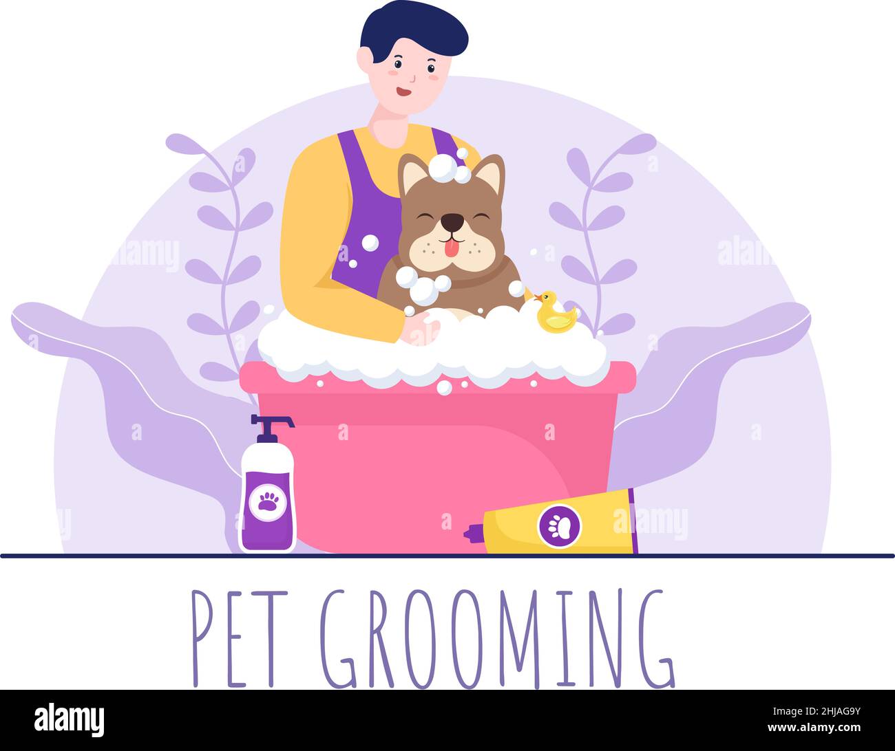 Pet Grooming for Dogs and Cats in Flat Cartoon Hand drawn Background ...