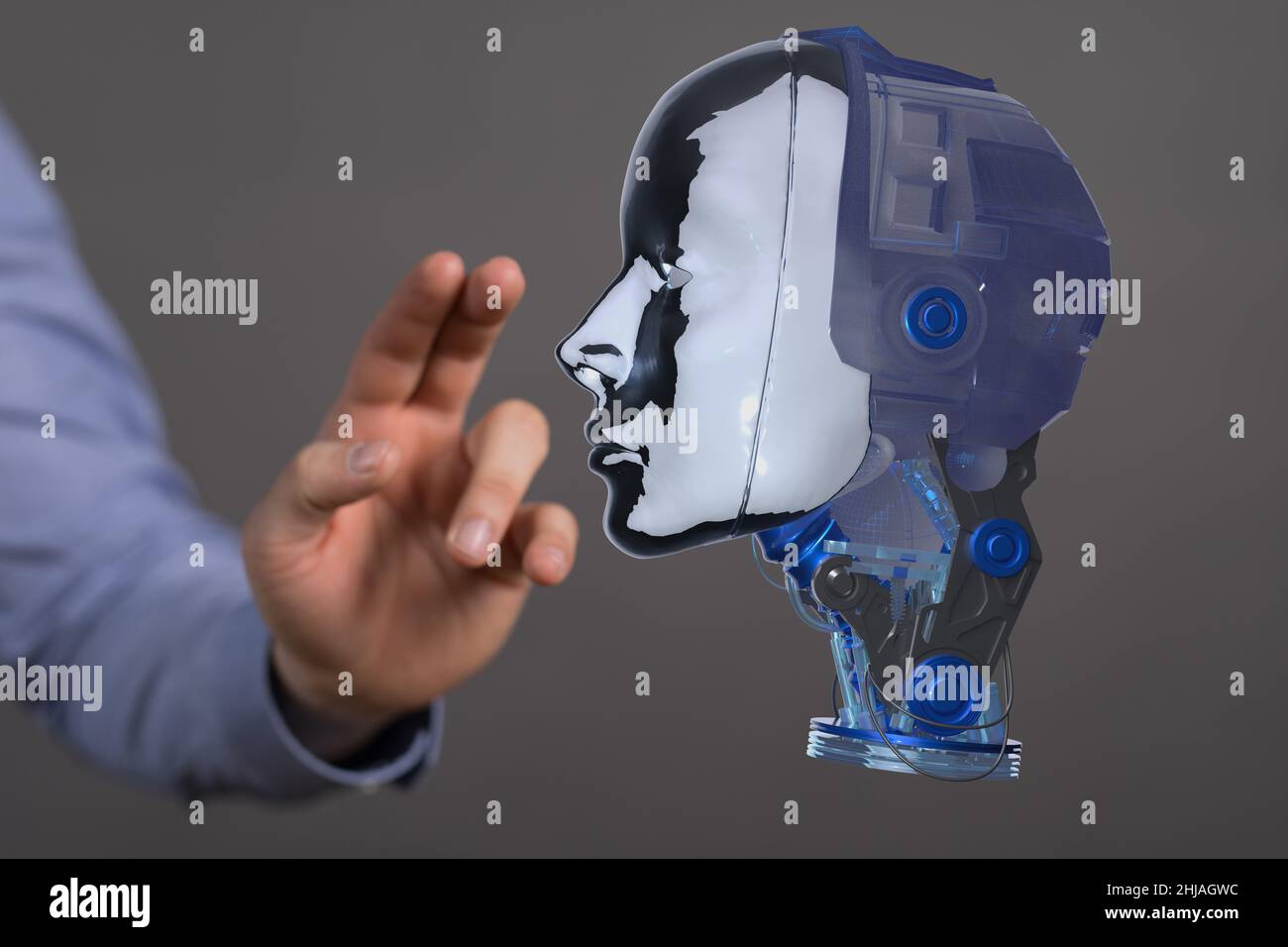 Person presenting the virtual projection of artificial intelligence ...