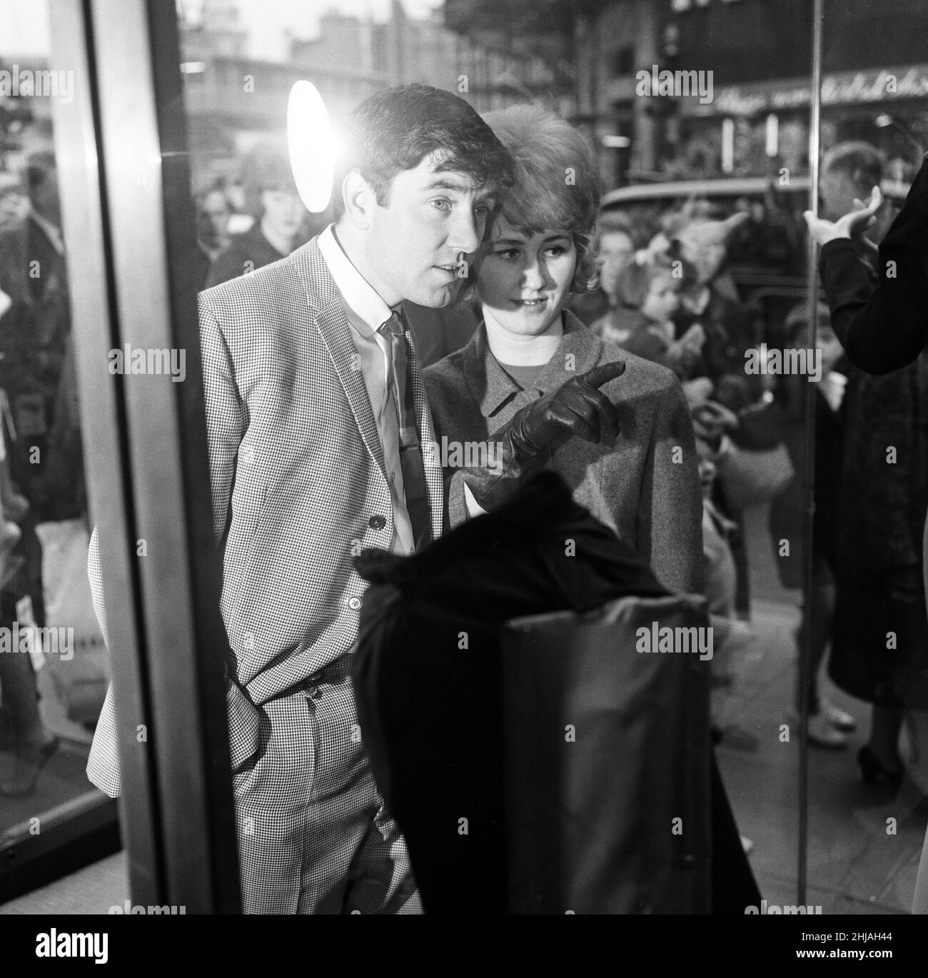 Comedian Jimmy Tarbuck, aged 23, with his wife Pauline, also 23, on a ...