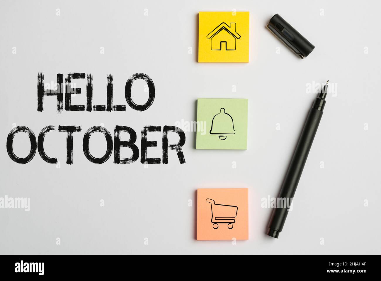Hand writing sign Hello October. Concept meaning greeting used when ...