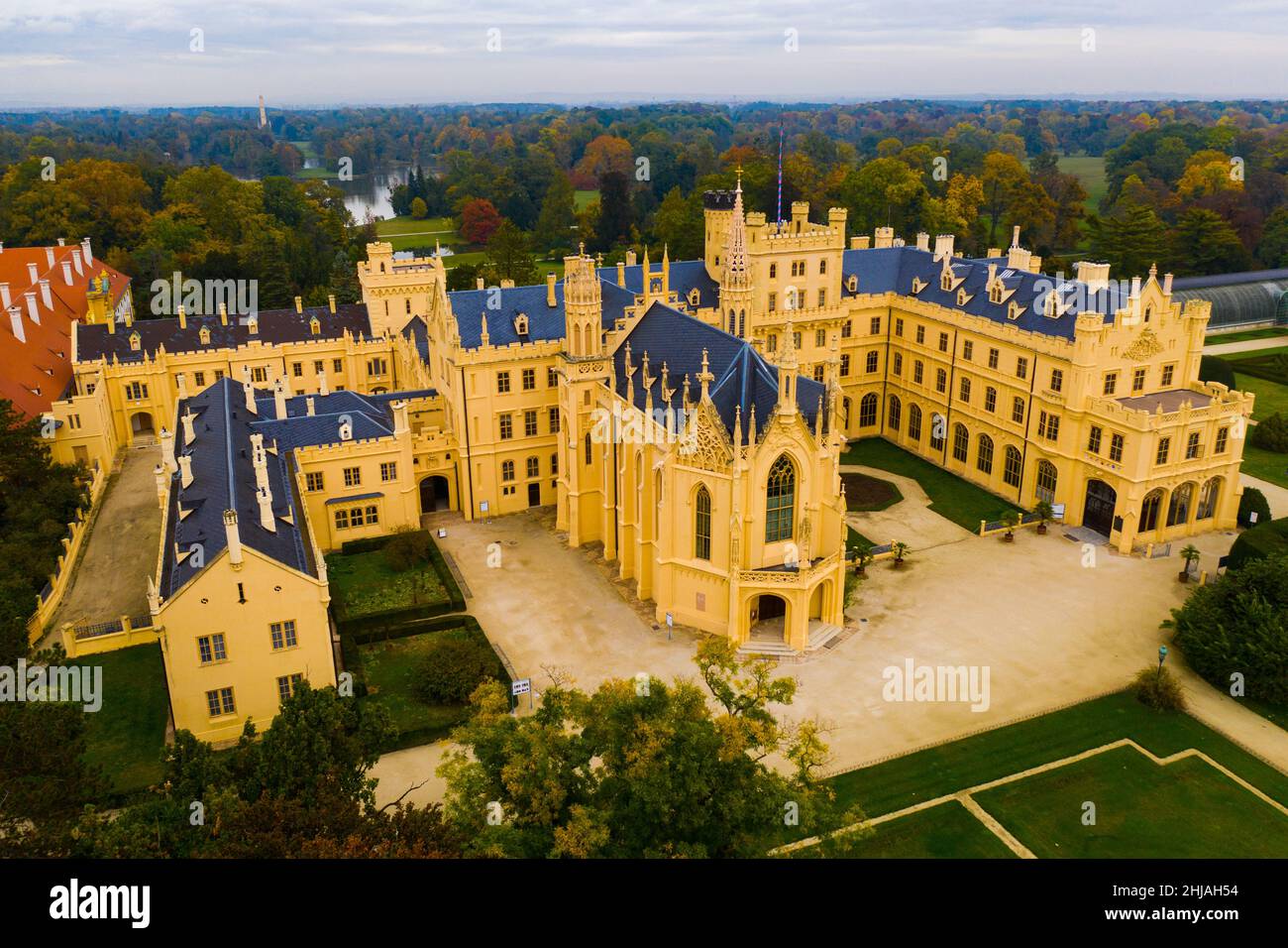 Panoramic view of medieval castle Lednice Stock Photo - Alamy