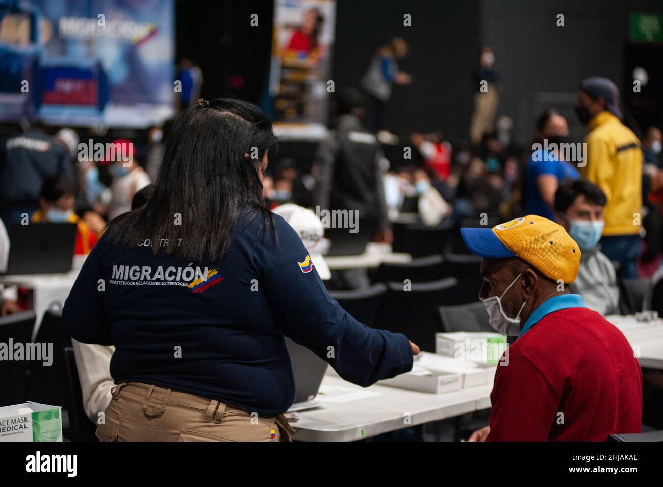 Bogota, Colombia. 27th Jan, 2022. Officers of Colombia's migration ...