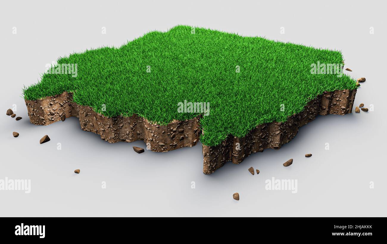 3D illustration of the Sudan map grass and ground isolated on a white ...