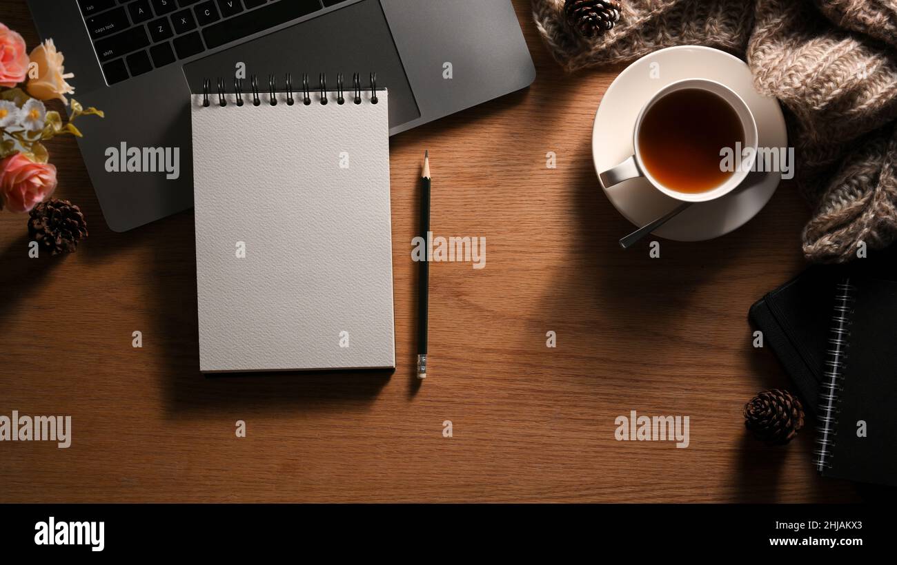 Empty spiral notepad page for your brands display with cozy vintage ...