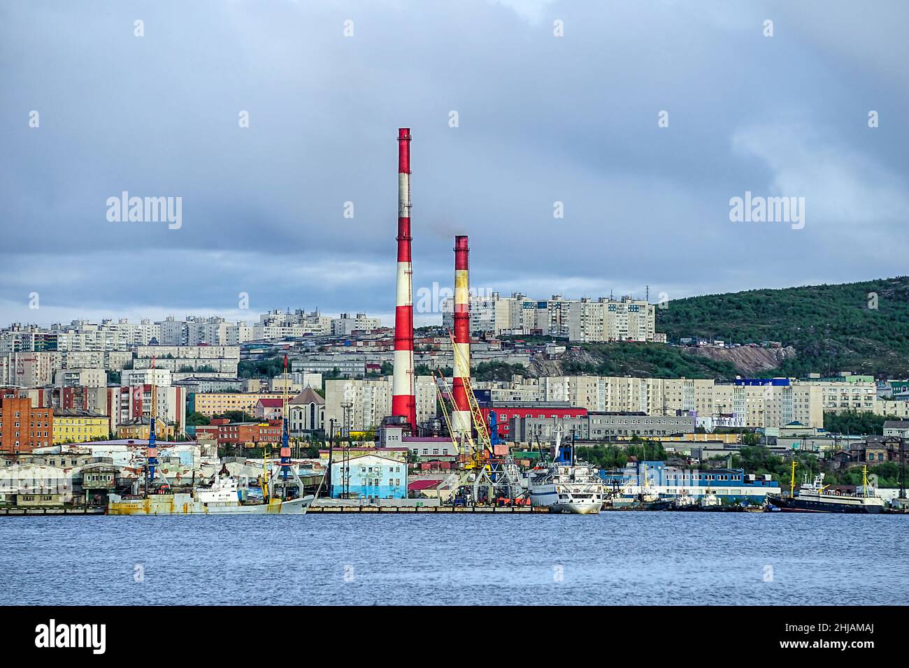 Urban landscape of Murmansk near the Kola Bay. Russia Stock Photo - Alamy