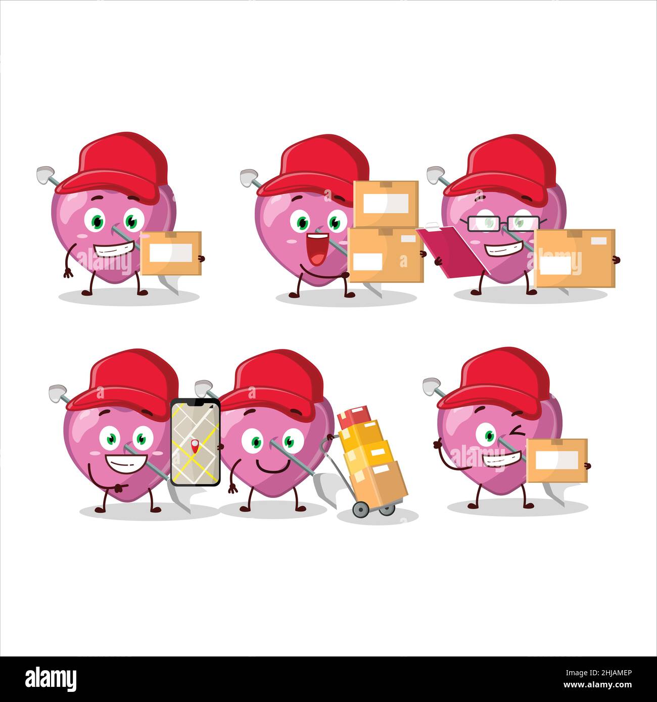 Cartoon character design of pink cupid love arrow working as a courier ...