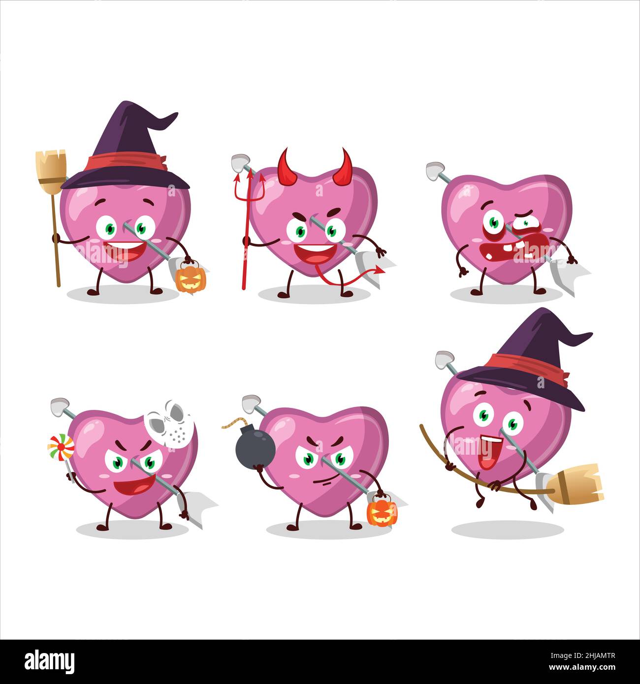Halloween expression emoticons with cartoon character of pink cupid ...