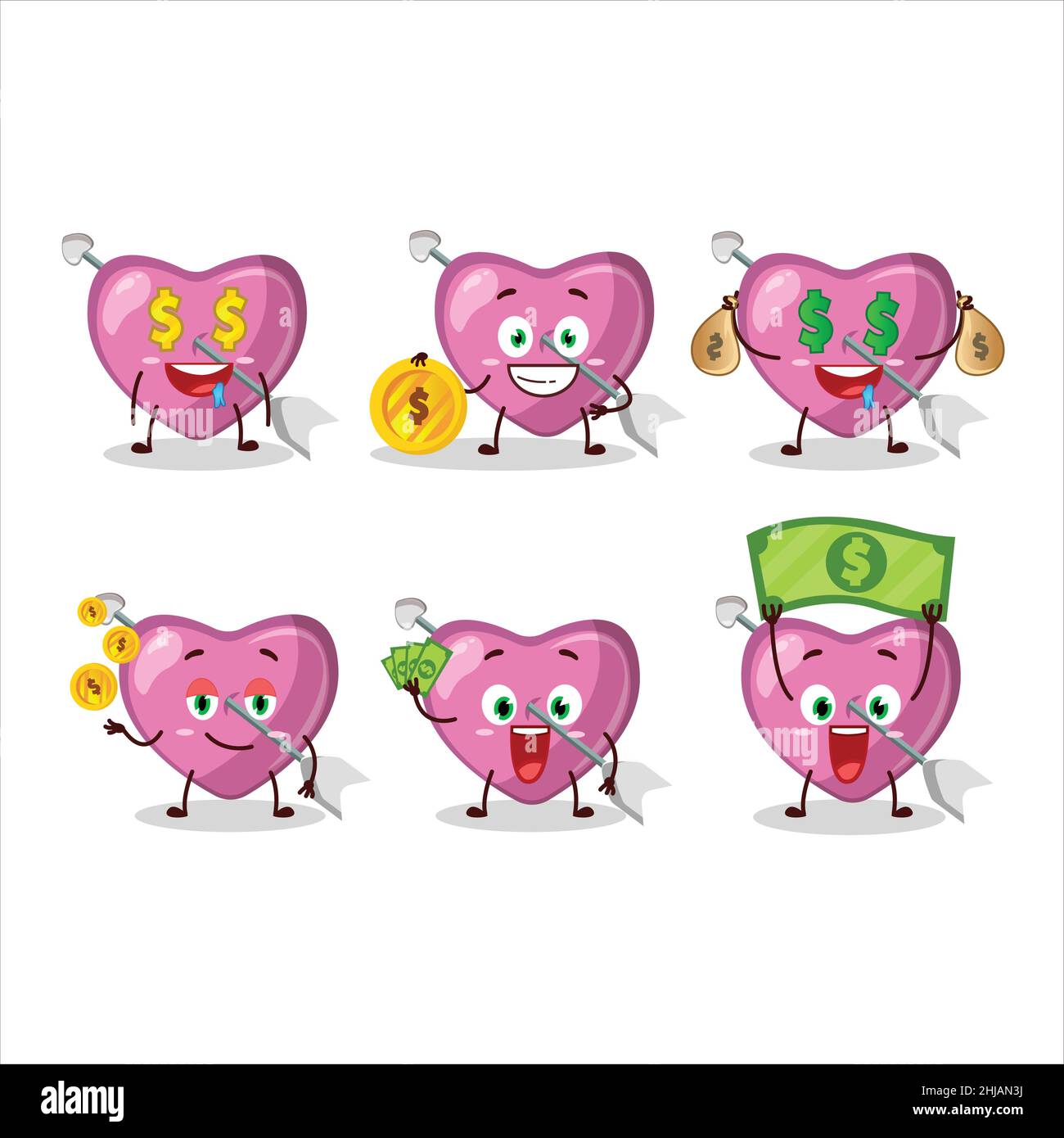 Pink cupid love arrow cartoon character with cute emoticon bring money ...