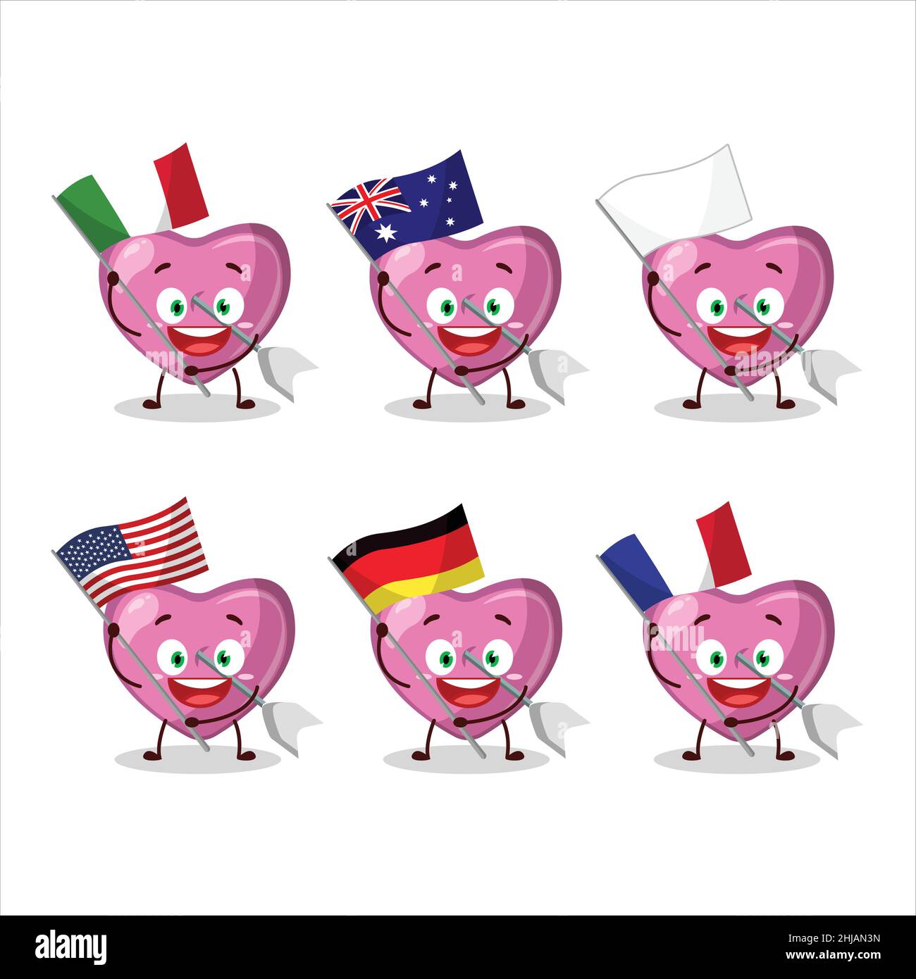 Pink cupid love arrow cartoon character bring the flags of various ...