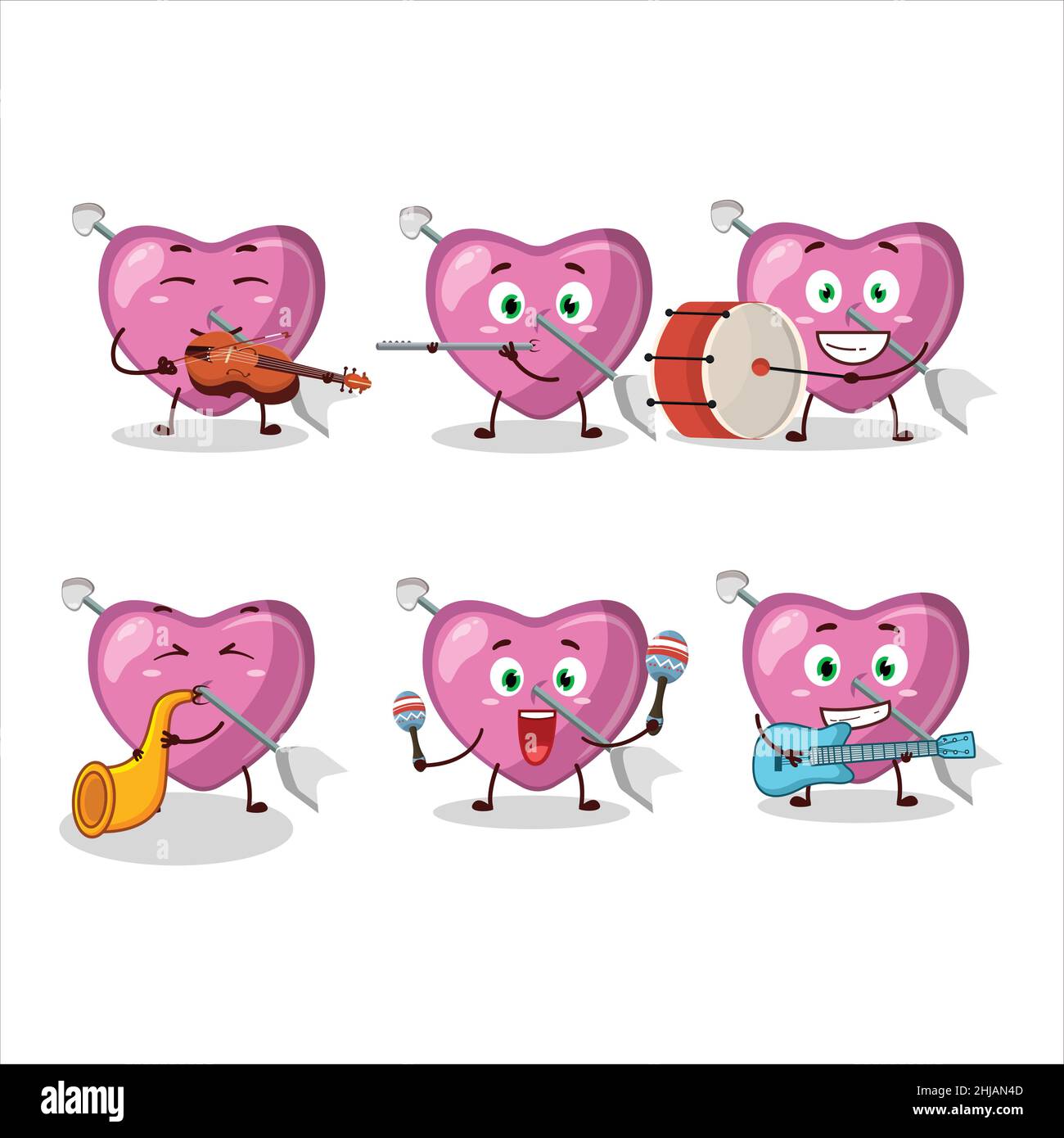 Cartoon character of pink cupid love arrow playing some musical ...