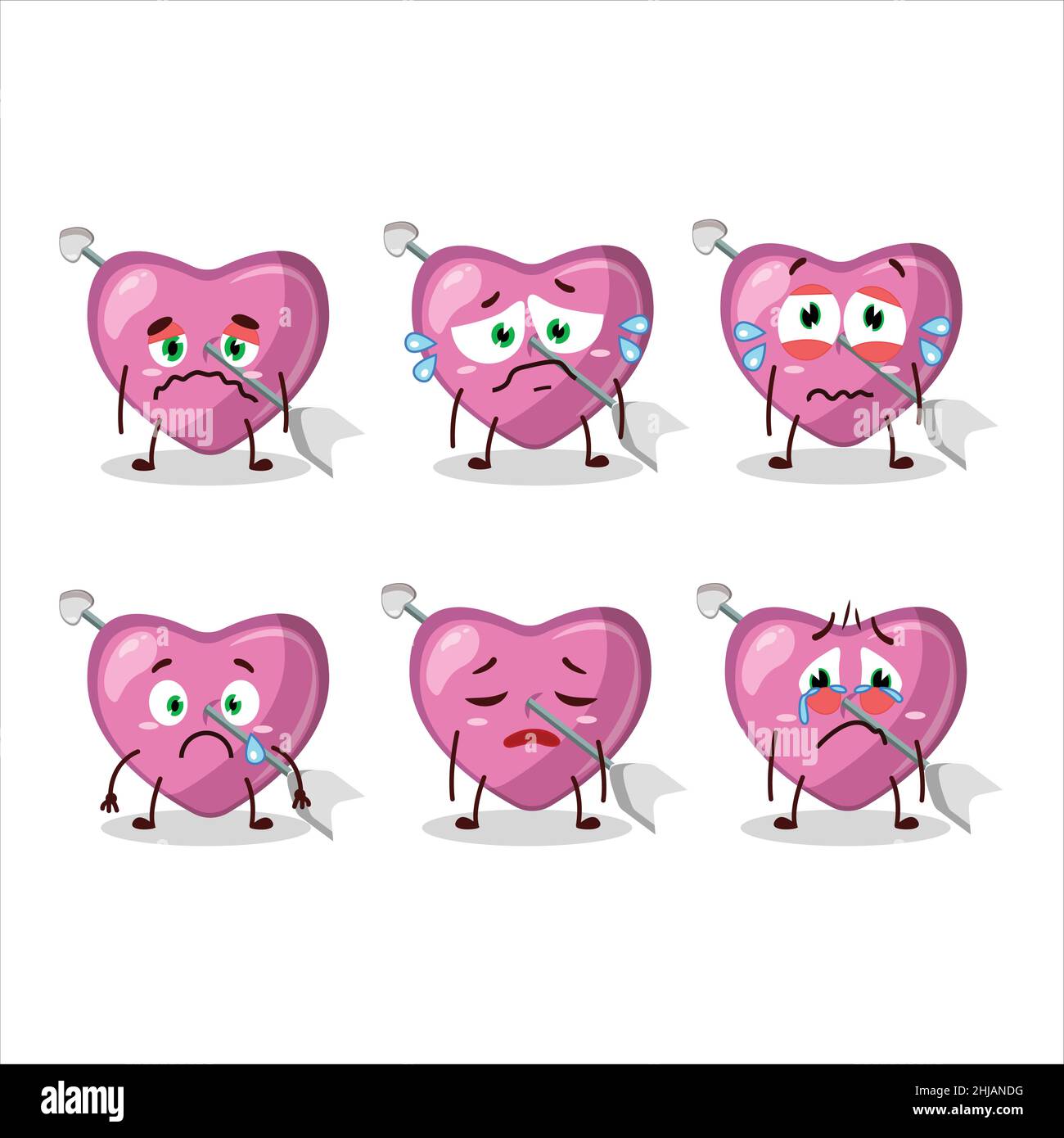 Pink cupid love arrow cartoon character with sad expression. Vector ...