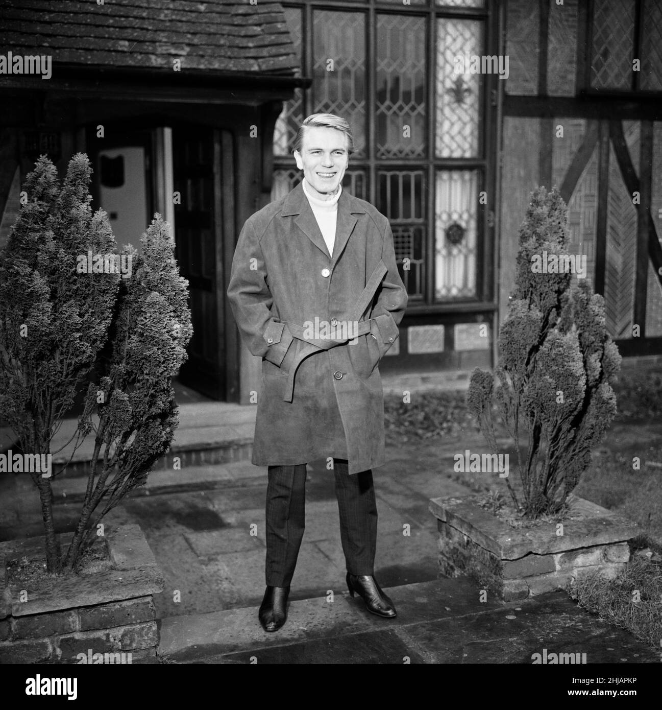 Adam Faith modelling a Canary Yellow pullover and Suede jacket. 13th ...