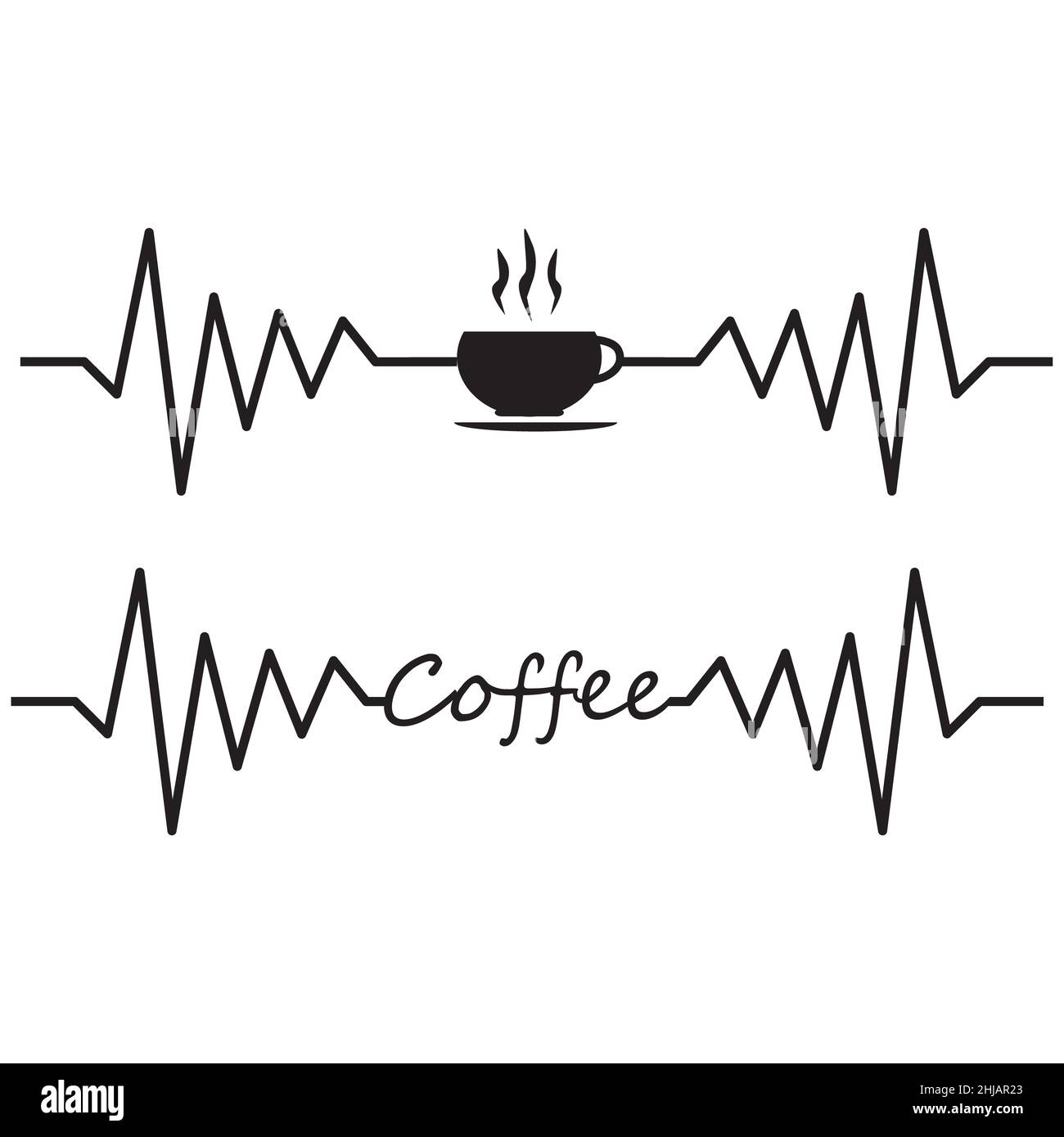Heartbeat with Coffee on white background. Heartbeat pulse line with ...