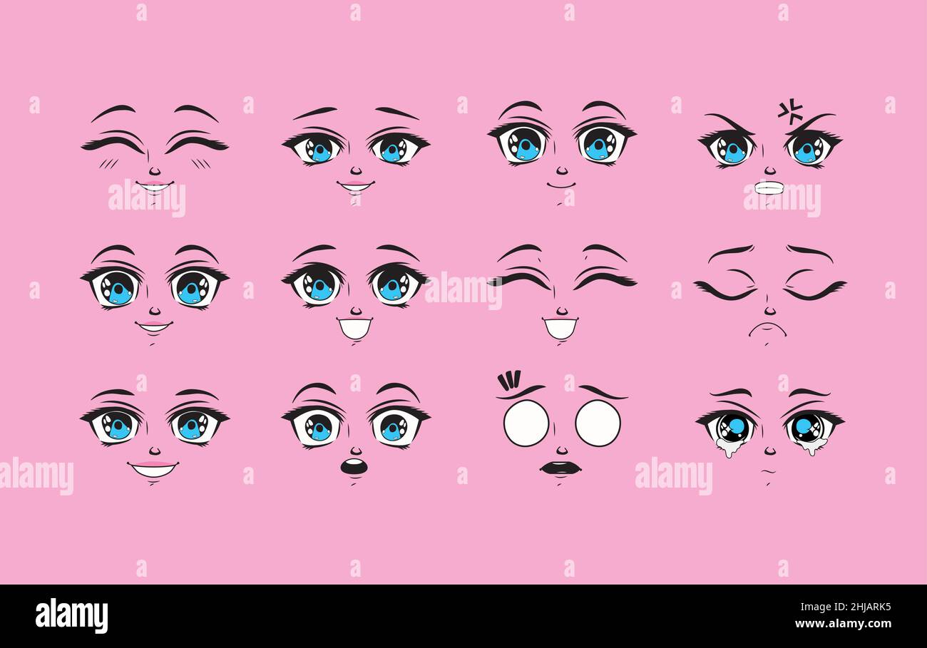 twelve anime emotions faces Stock Vector Image & Art - Alamy