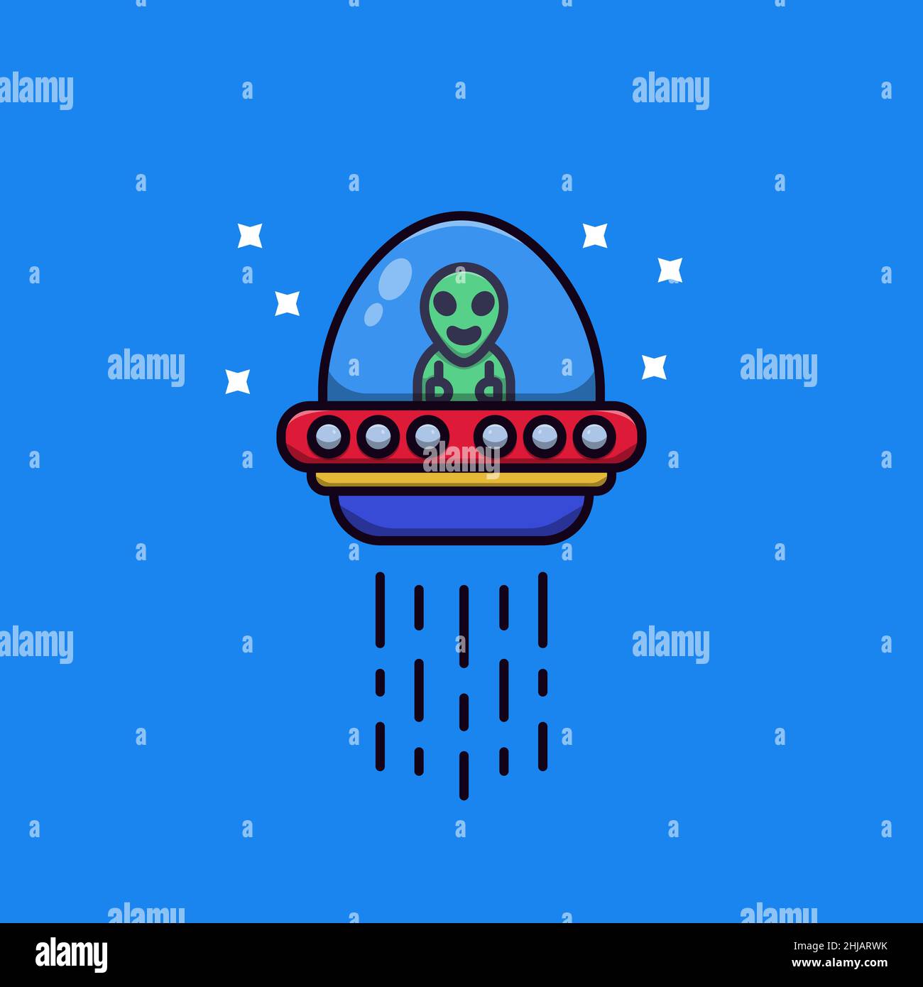 vector illustration of cute aliens in ufo.flat design illustration ...