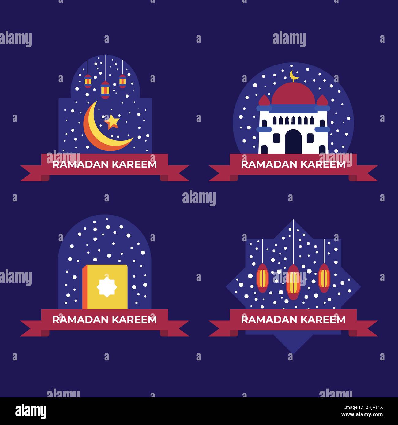 a set of badges or labels with Islamic nuances for Ramadan celebrations ...