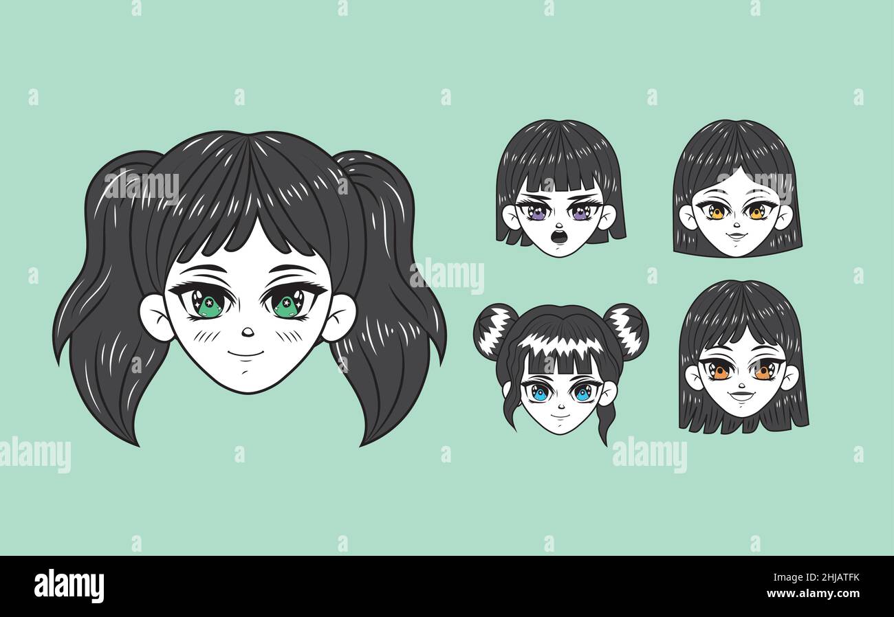 five manga faces Stock Vector Image & Art - Alamy