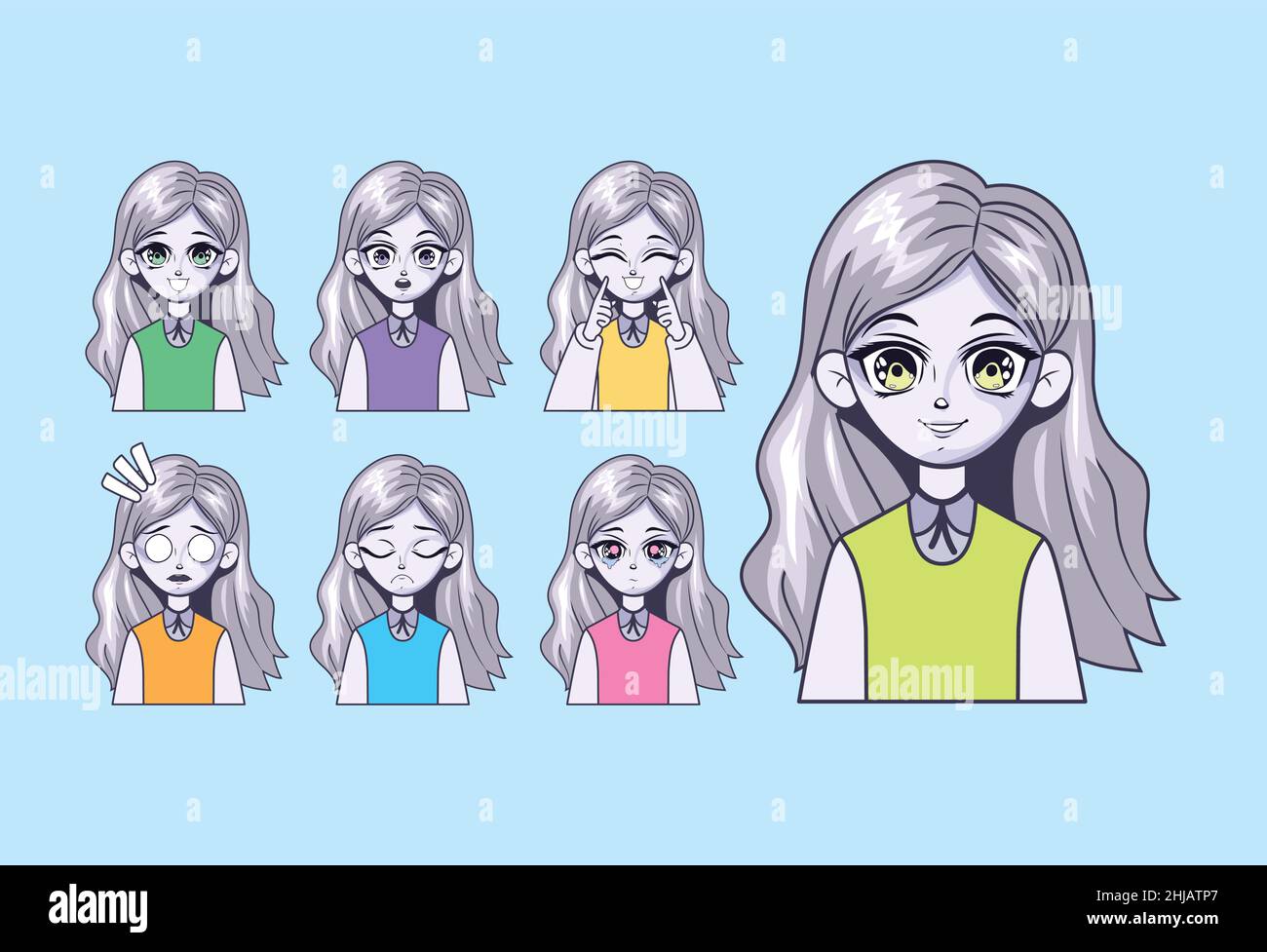 seven anime emotions faces Stock Vector Image & Art - Alamy