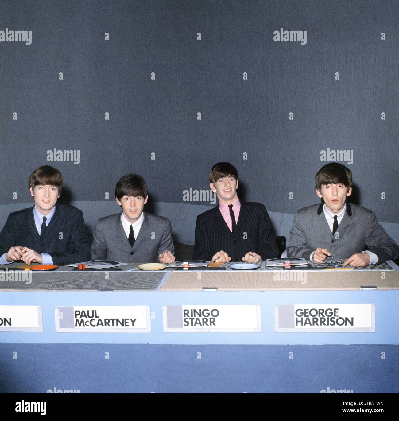 The Beatles pop group appear on the television programme Juke Box Jury ...