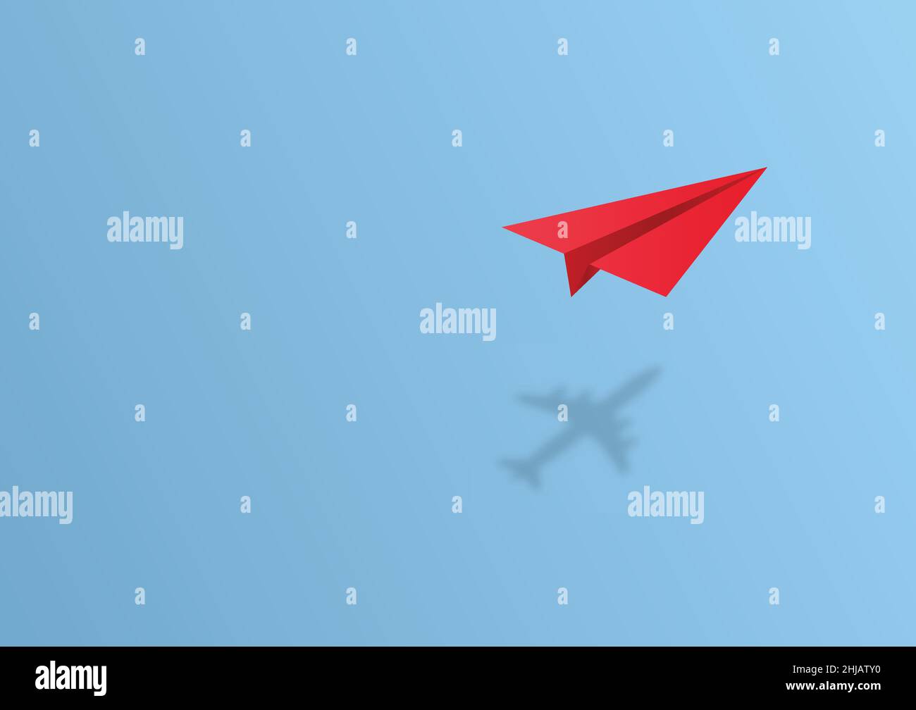 paper plane shadow is an airplane on blue background travel, business ...