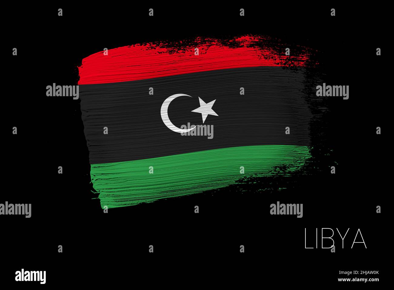 Grunge brush stroke with Libya national flag. Watercolor painting flag ...