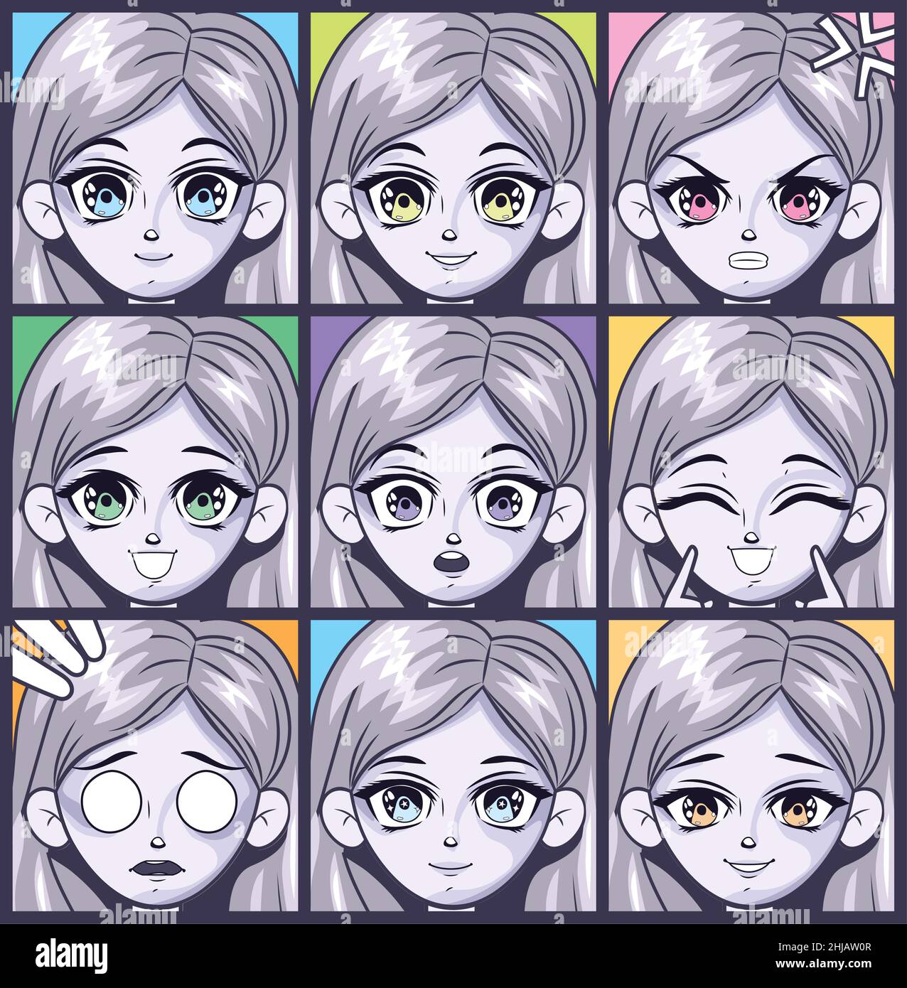 nine anime reactions faces Stock Vector Image & Art - Alamy