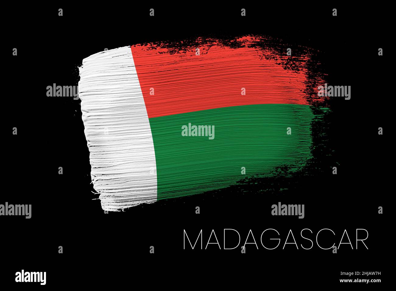 Grunge brush stroke with Madagascar national flag. Watercolor painting ...