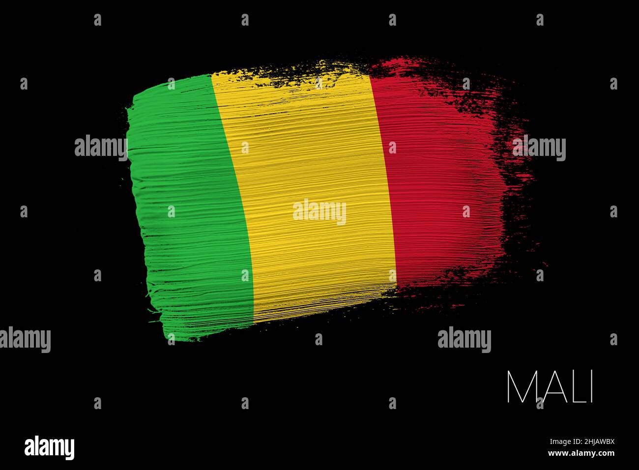 Grunge brush stroke with Mali national flag. Watercolor painting flag ...
