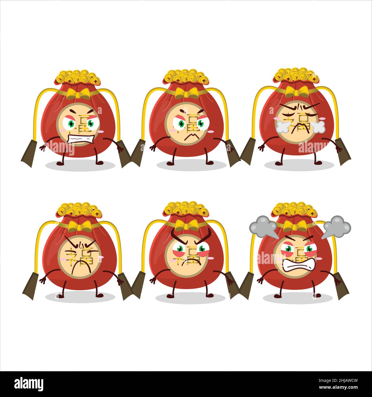 Red bag chinese cartoon character with various angry expressions ...