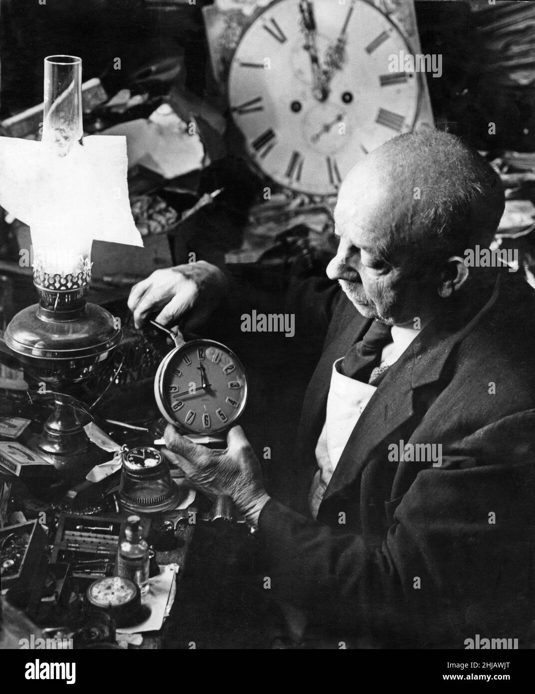 A Birmingham Clock maker seen here in his workshop. 16th April 1962 ...
