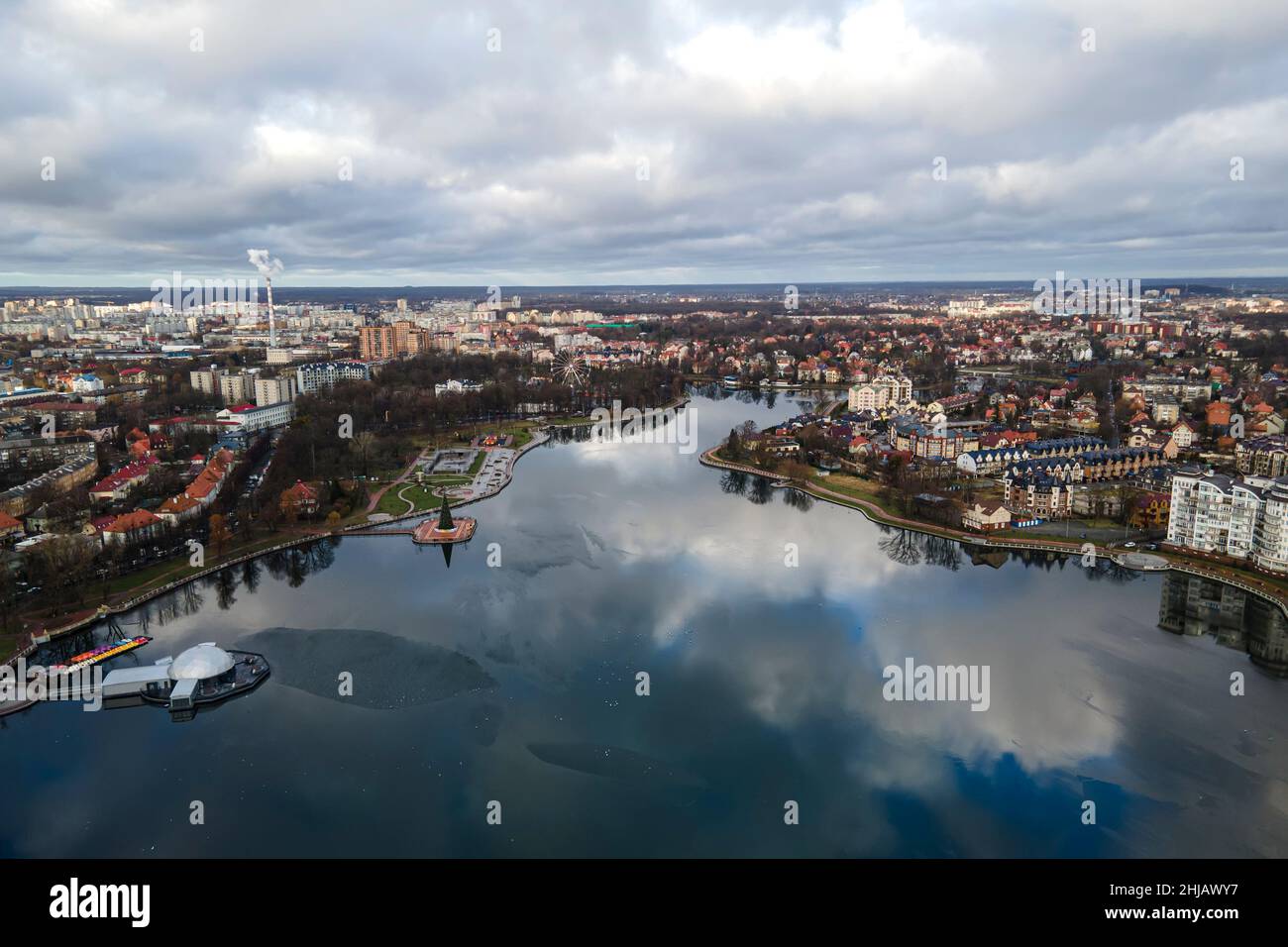 Aerial top view cityscape Kaliningrad Russia upper round lake Stock ...