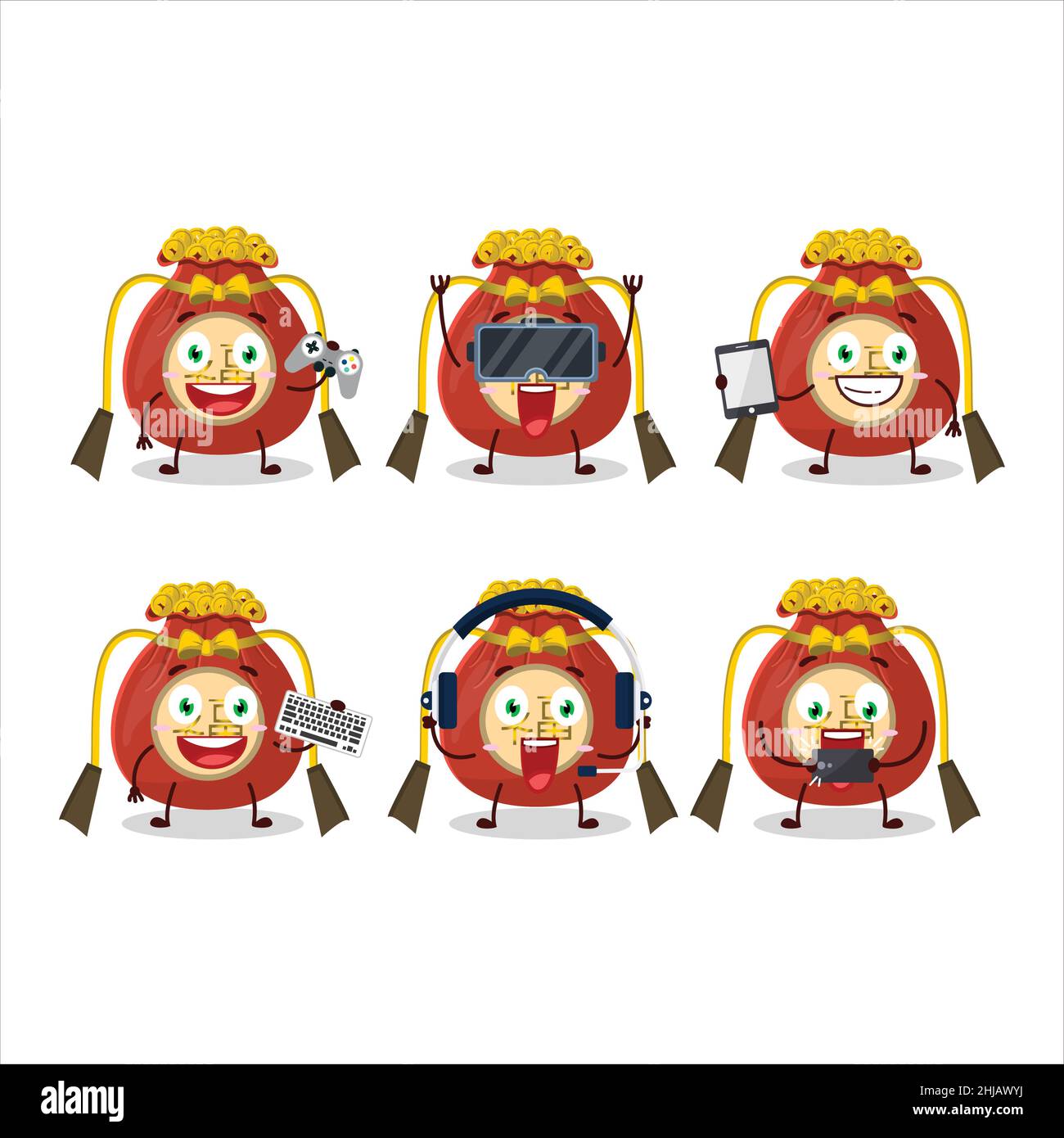 Red bag chinese cartoon character are playing games with various cute ...