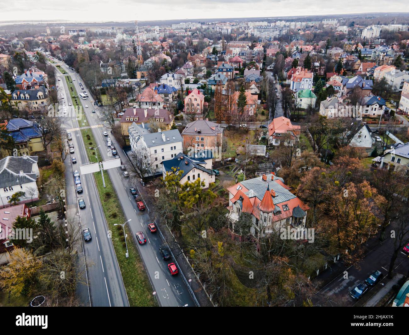 An old neighborhood with private houses in Kaliningrad. Beautiful ...