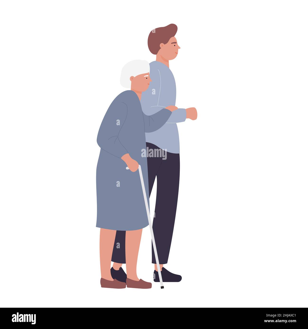 Child helping elderly walk Stock Vector Images - Alamy