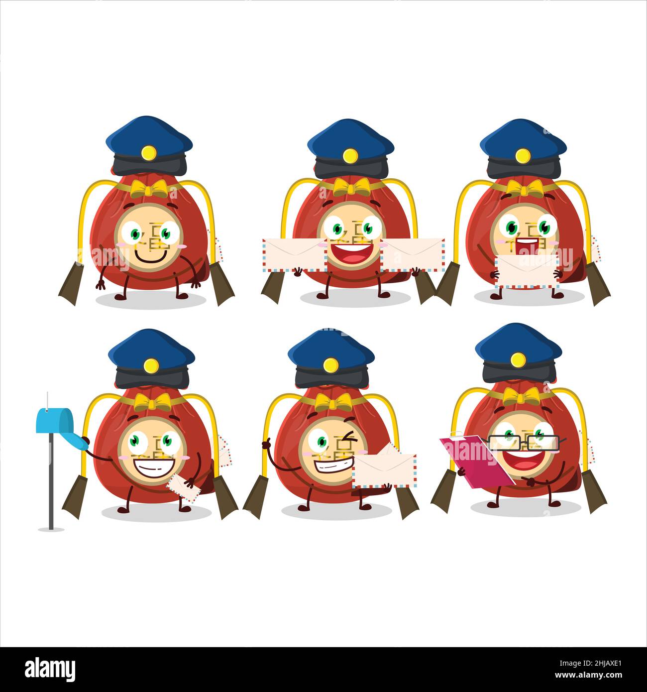 A picture of cheerful red bag chinese postman cartoon design concept ...
