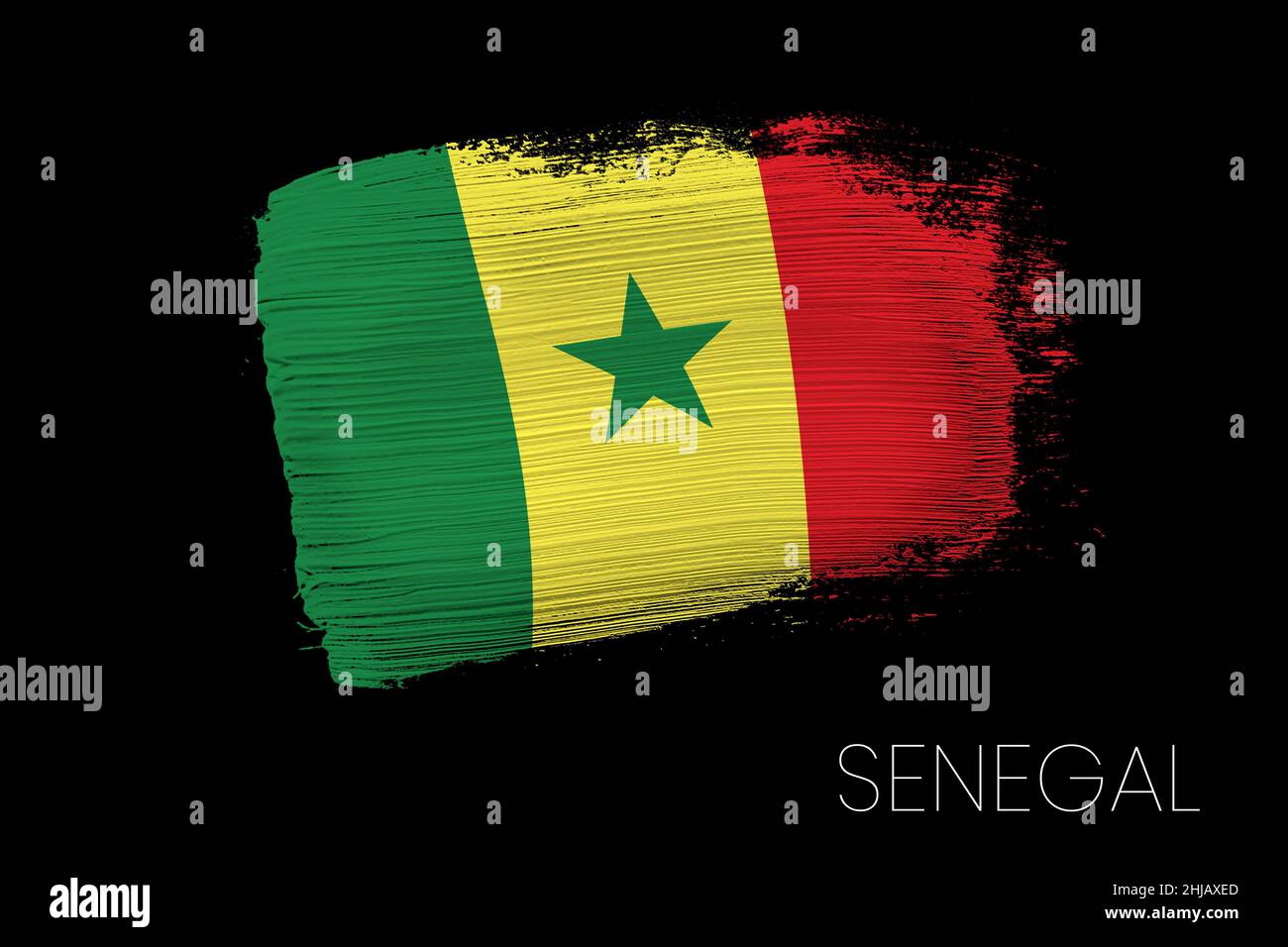 Grunge brush stroke with Senegal national flag. Watercolor painting flag of Senegal. Symbol ...
