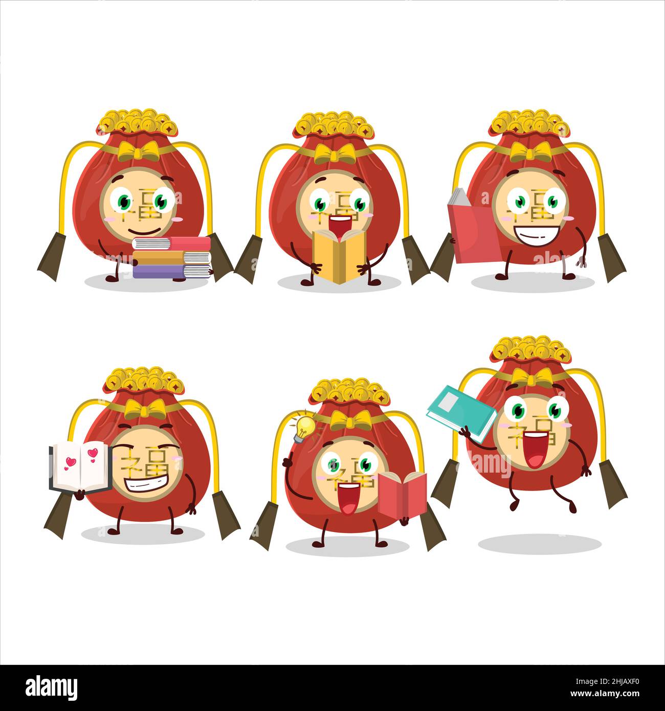 A picture of red bag chinese cartoon character concept reading an ...