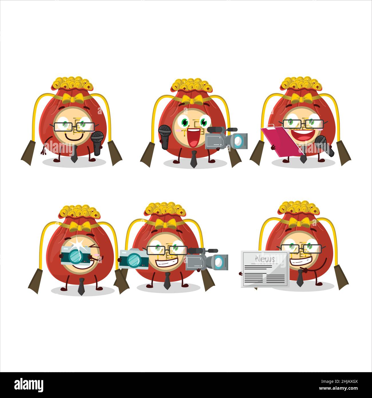 Character reporter red bag chinese cute mascot with microphone. Vector ...