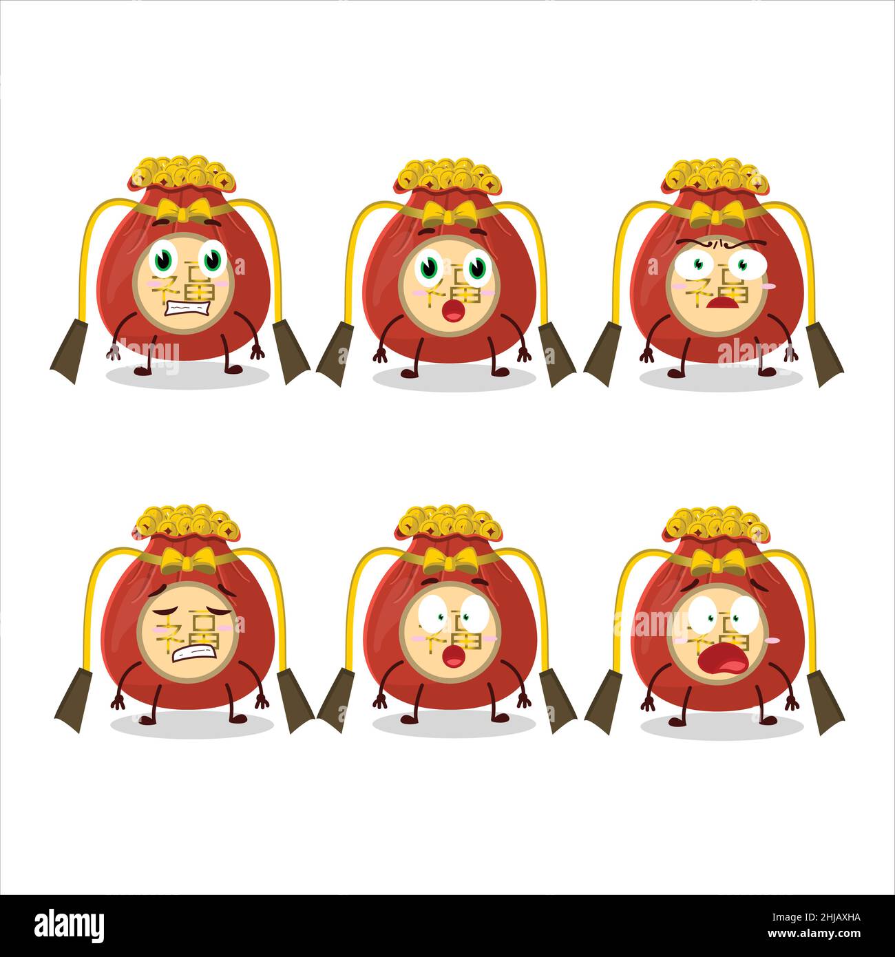 Character cartoon of red bag chinese with scared expression. Vector ...