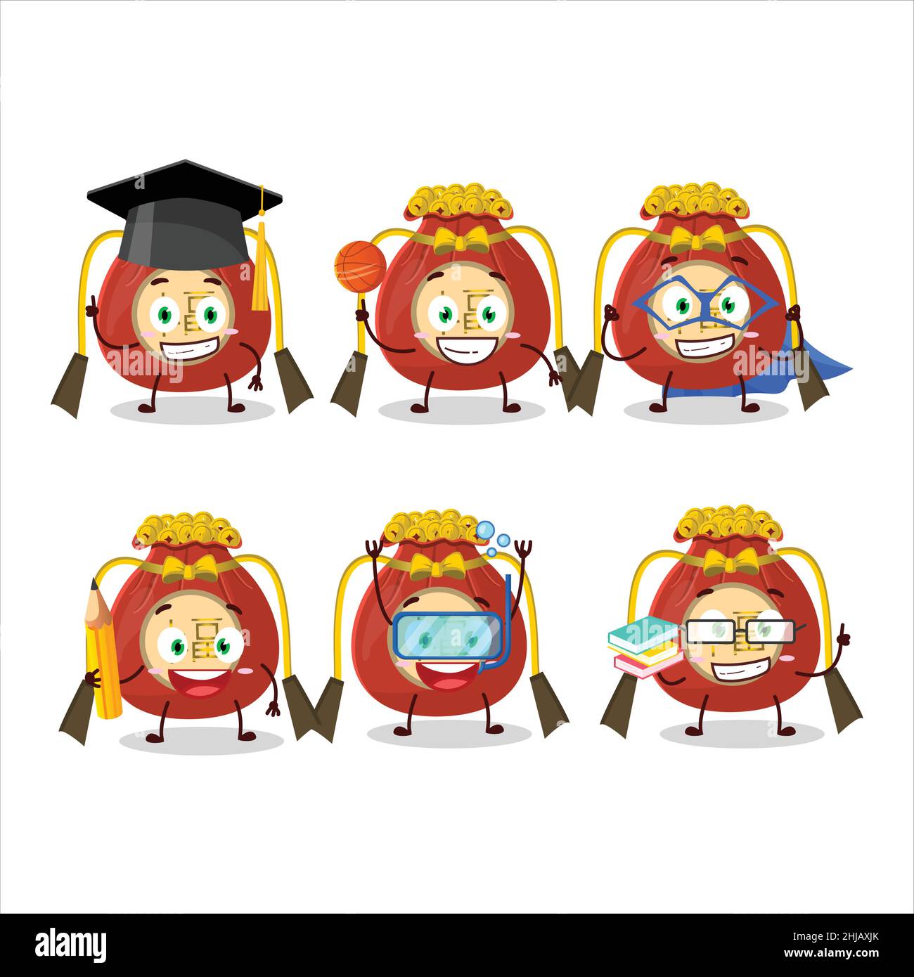 School student of red bag chinese cartoon character with various ...