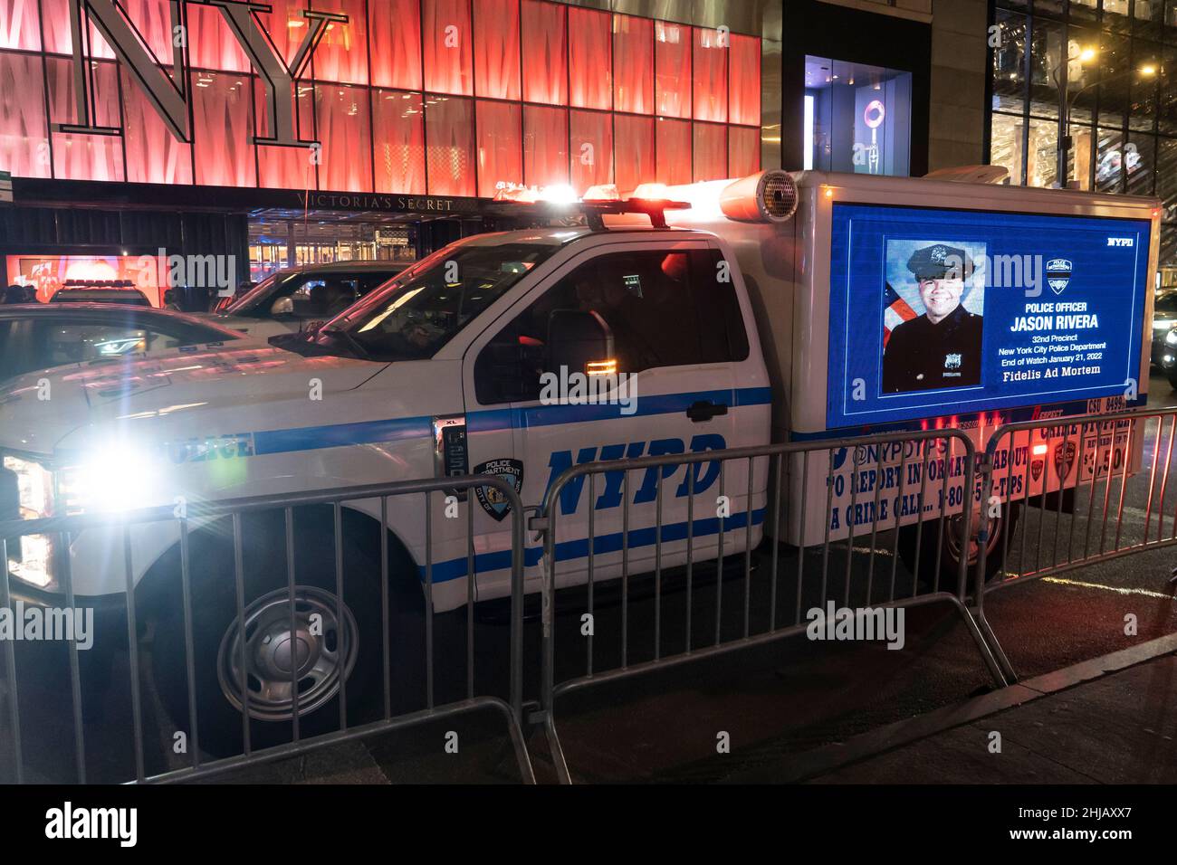 New York, United States. 27th Jan, 2022. NYPD Police car with a sign in ...