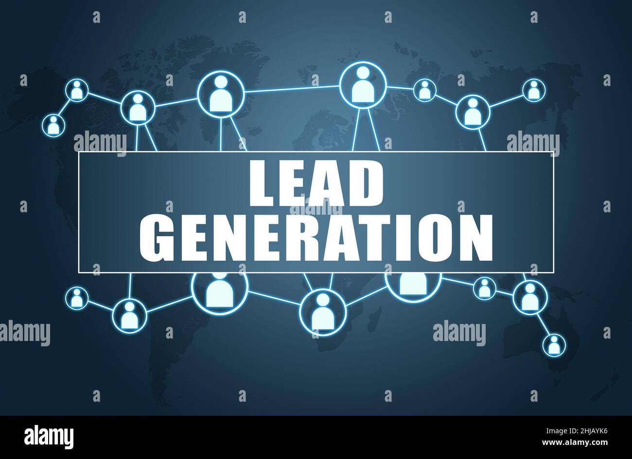 Lead Generation - text concept on blue background with world map and ...