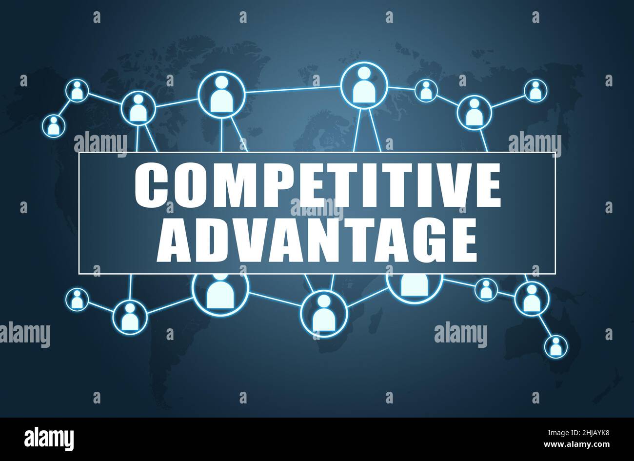 Competitive Advantage - text concept on blue background with world map ...