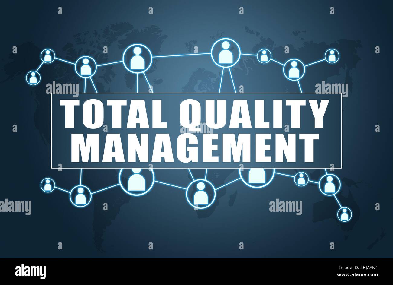 Total Quality Management - text concept on blue background with world ...
