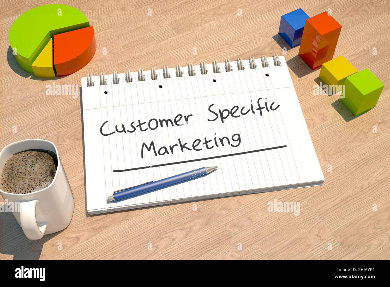 Customer Specific Marketing - text concept with notebook, coffee mug ...